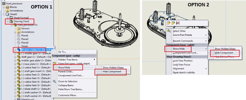 Hiding parts of an assembly in a drawing view | Dassault Systèmes®