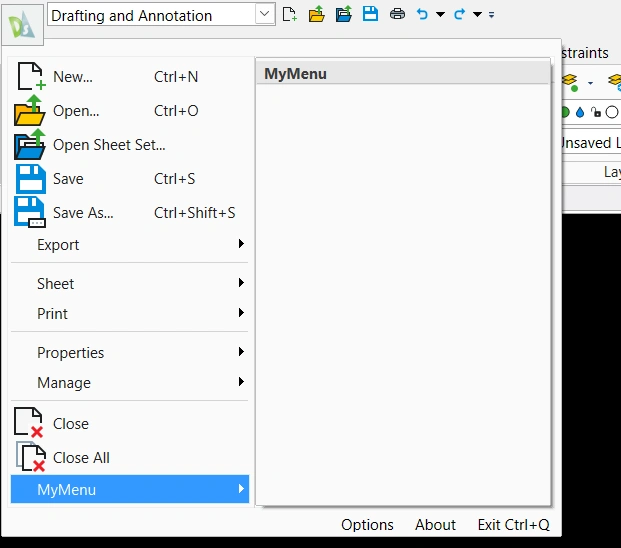 DraftSight API nested IRibbonSystemMenu | Dassault Systèmes®