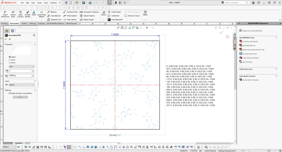 Solidworks Drawing Where is Area Hatch origin | Dassault Systèmes®