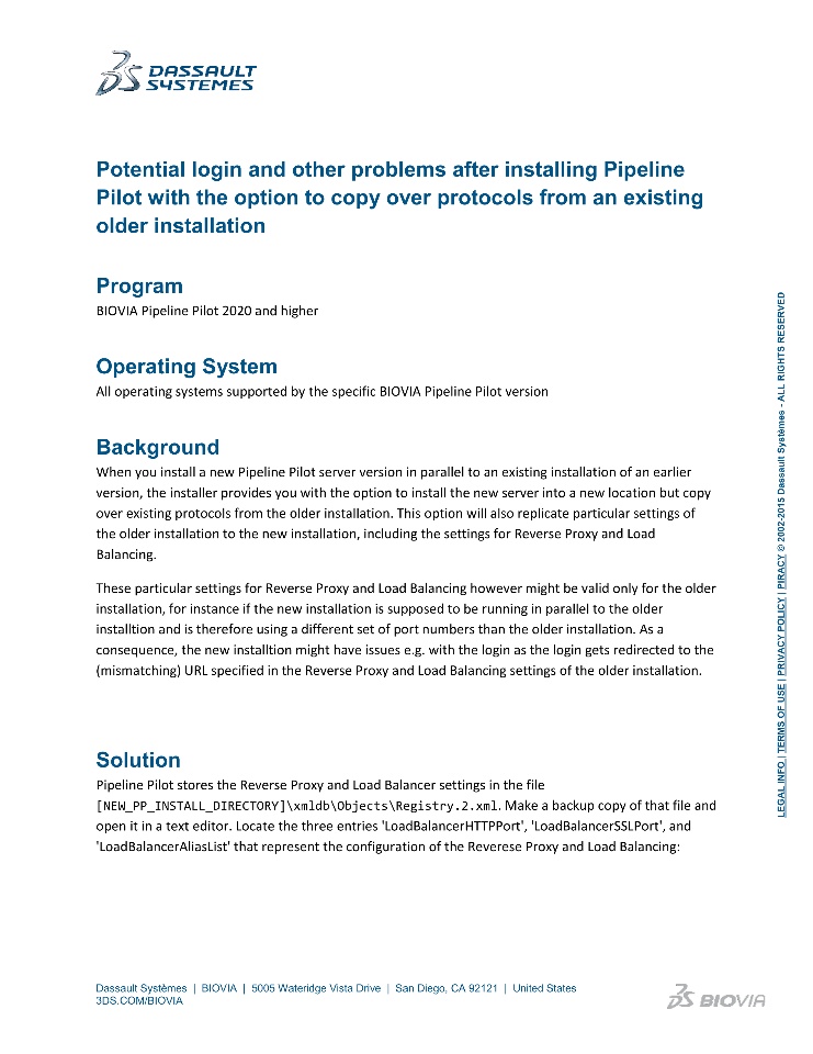 Potential login and other problems when installing Pipeline Pilot with ...